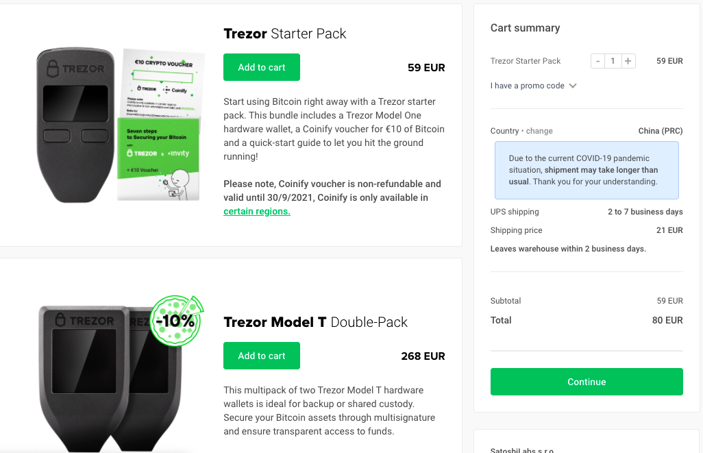 在Trezor官网购买Trezor One硬件钱包详细流程 - 闪电网络虚拟商店